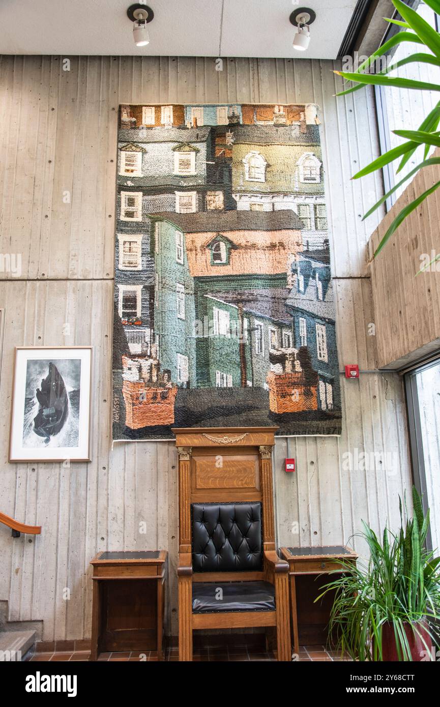 Hooked rug of colorful jellybean row houses inside city hall on New ...