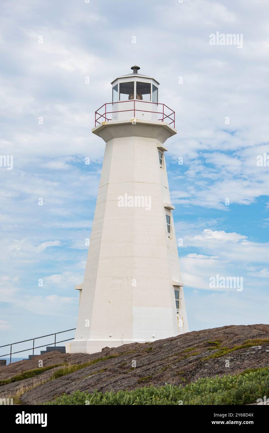 Modern lighthouse at Cape Spear Lighthouse National Historic Site in St ...