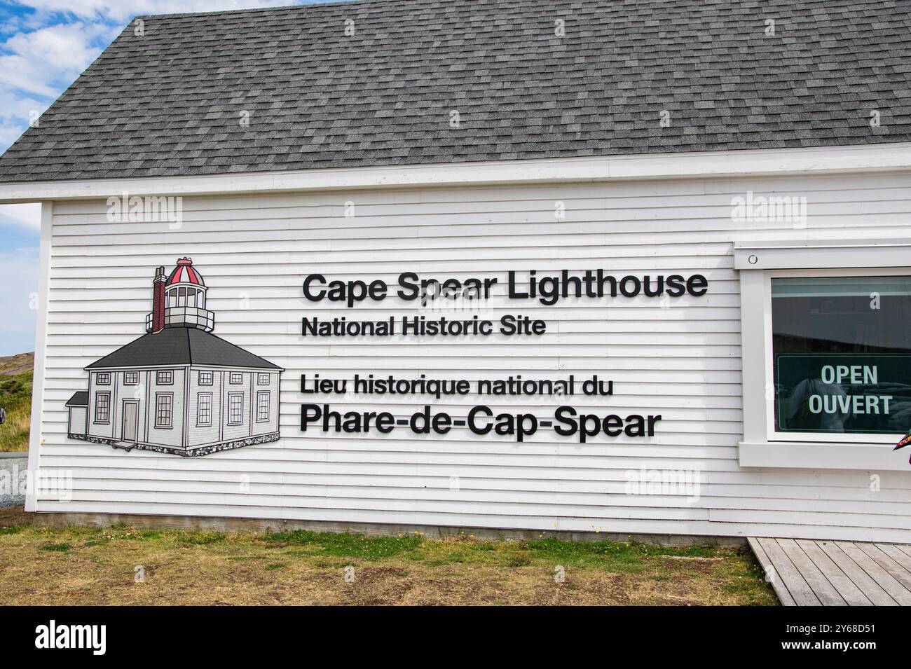 Cape Spear Lighthouse National Historic Site welcome sign in St. John's, Newfoundland & Labrador ...