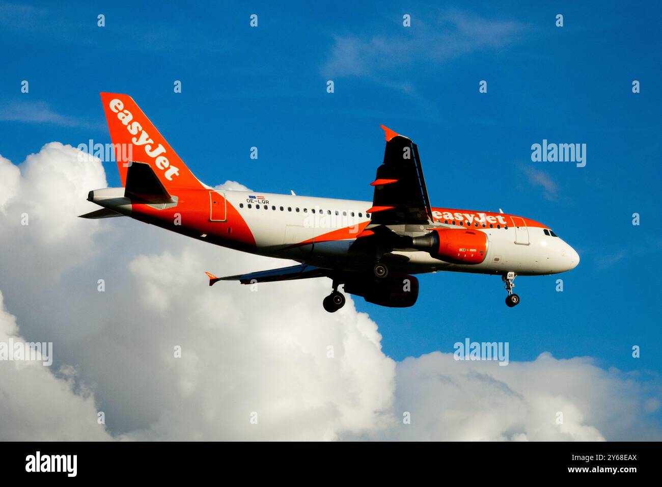 Airbus A319 Aircraft EasyJet flight landing Clouds and Sky Side Wide ...