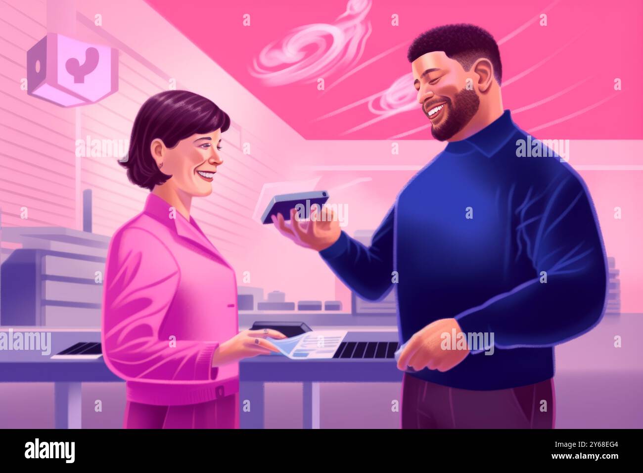 A modern payment experience customer using contactless technology for ...