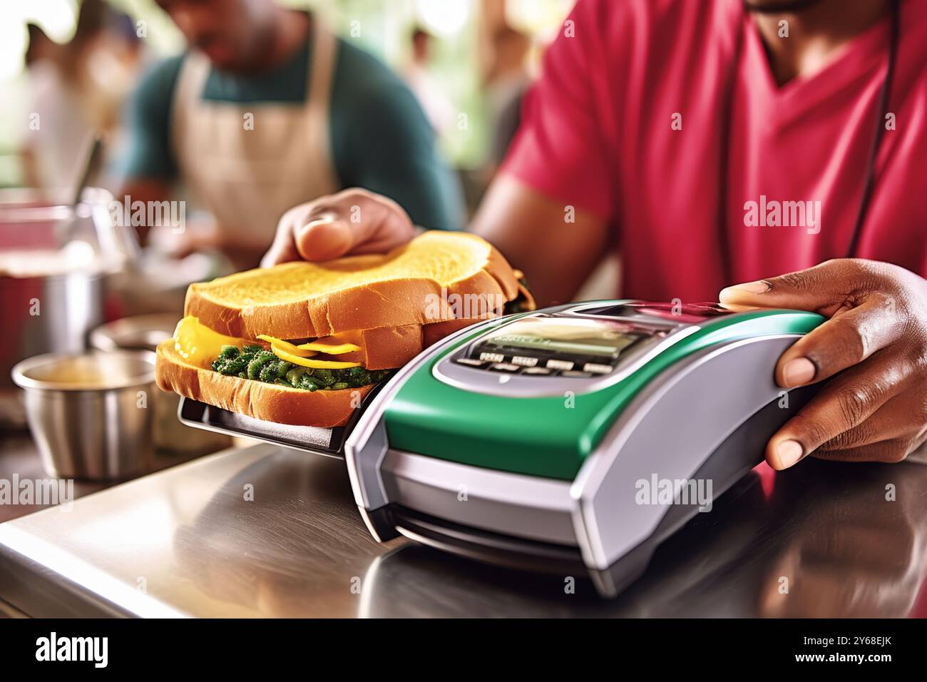 A customer enjoys a seamless transaction using contactless payment ...