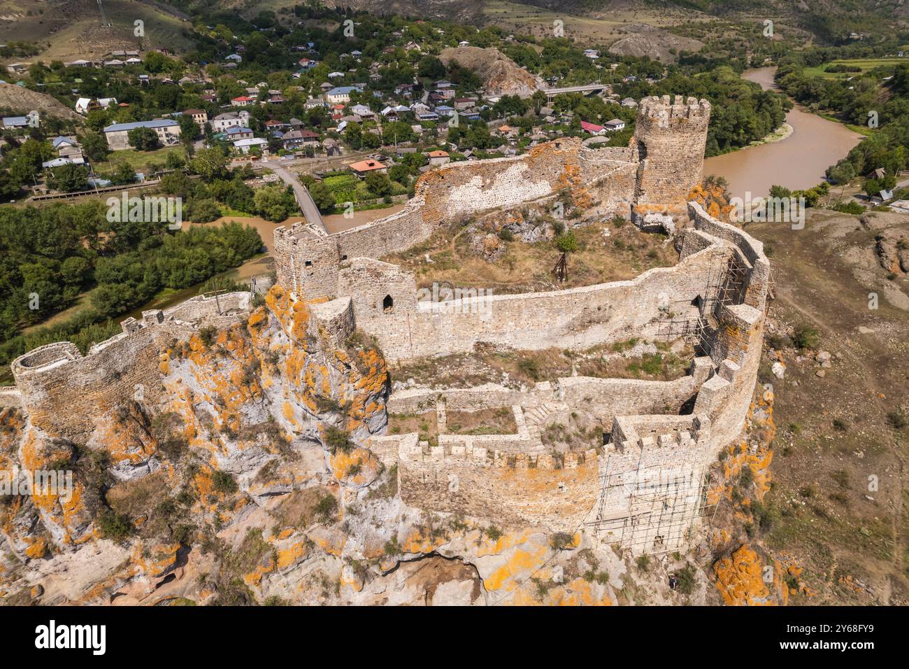 Ancient cliffside fortress ruins Stock Photo - Alamy