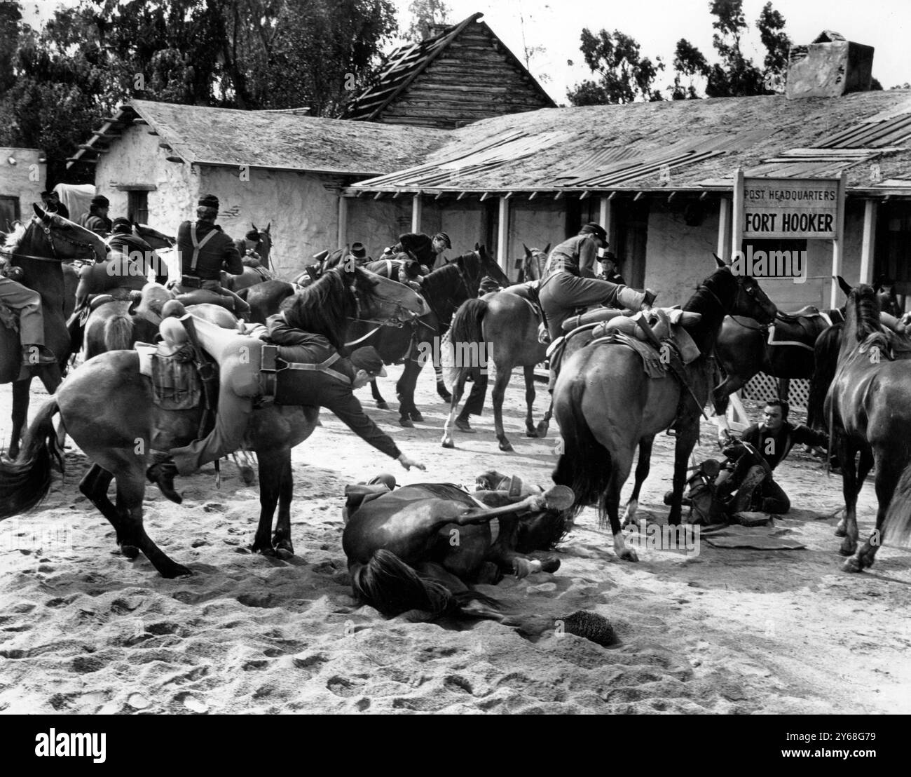 Cavalry fight scene at Fort Hooker, on-set of the western film ...