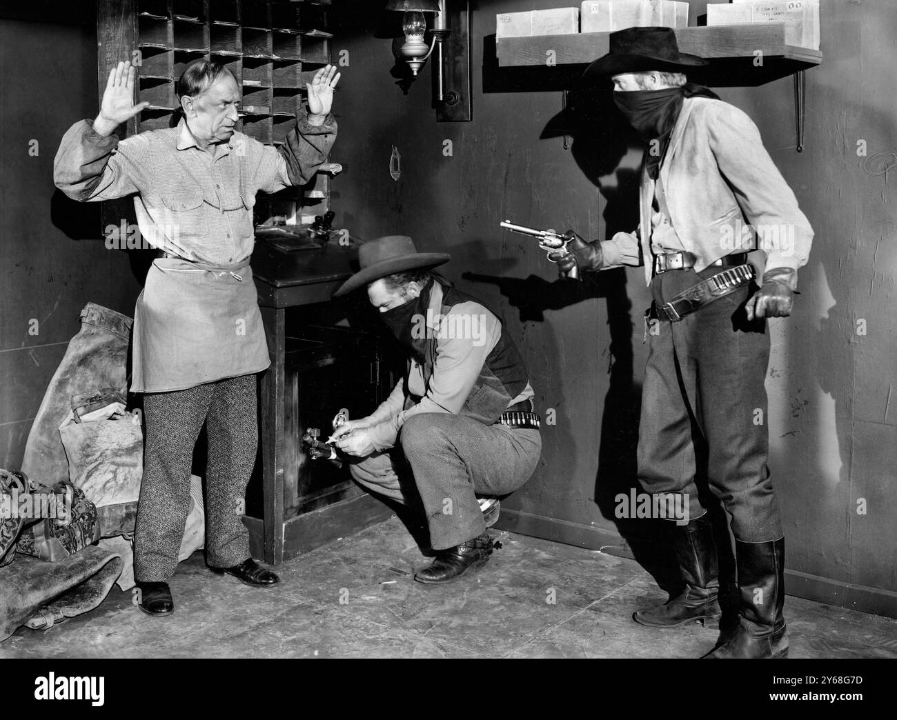 Dick Foran, Dan Duryea, on-set of the western film, "Al Jennings Of ...
