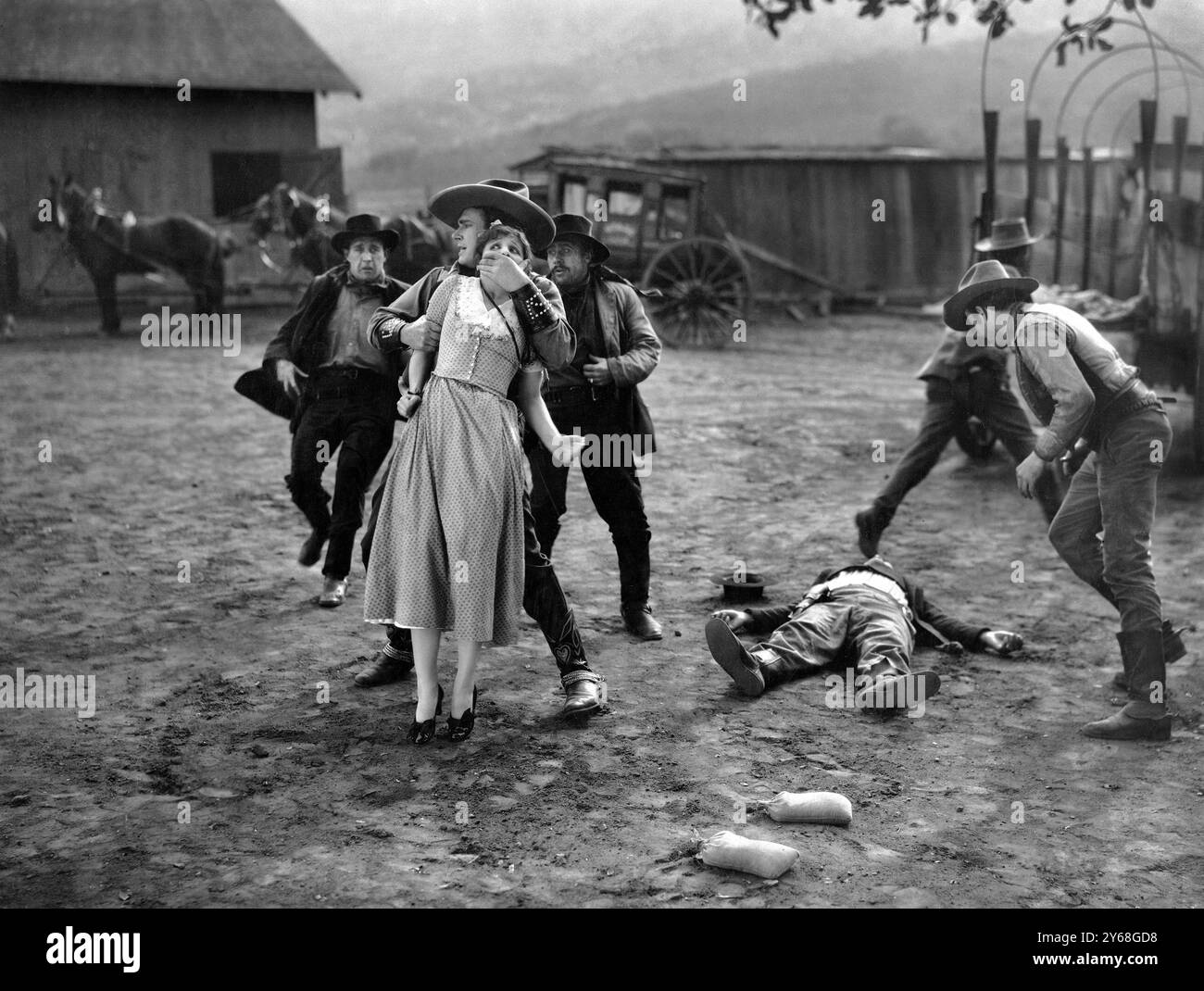 Jack Dougherty, Christian Frank, Betty Jewel, on-set of the silent ...