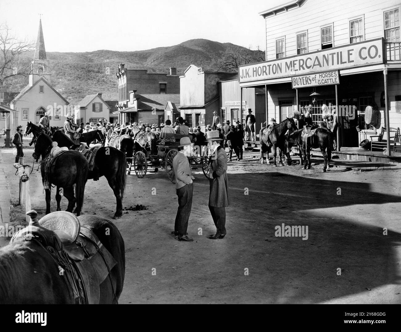 Street scene, on-set of the western film, "The Avenger", Columbia ...