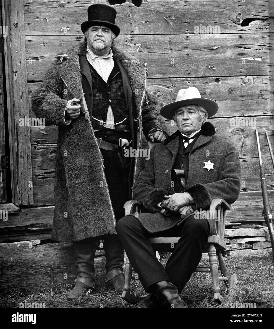 David Huddleston, Jim Davis, on-set of the western film, "Bad Company", Paramount Pictures, 1972 ...