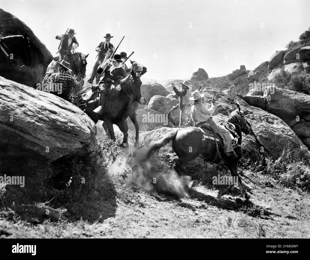 U.S. Cavalry fight scene, on-set of the western film, "Boss Of Boomtown ...