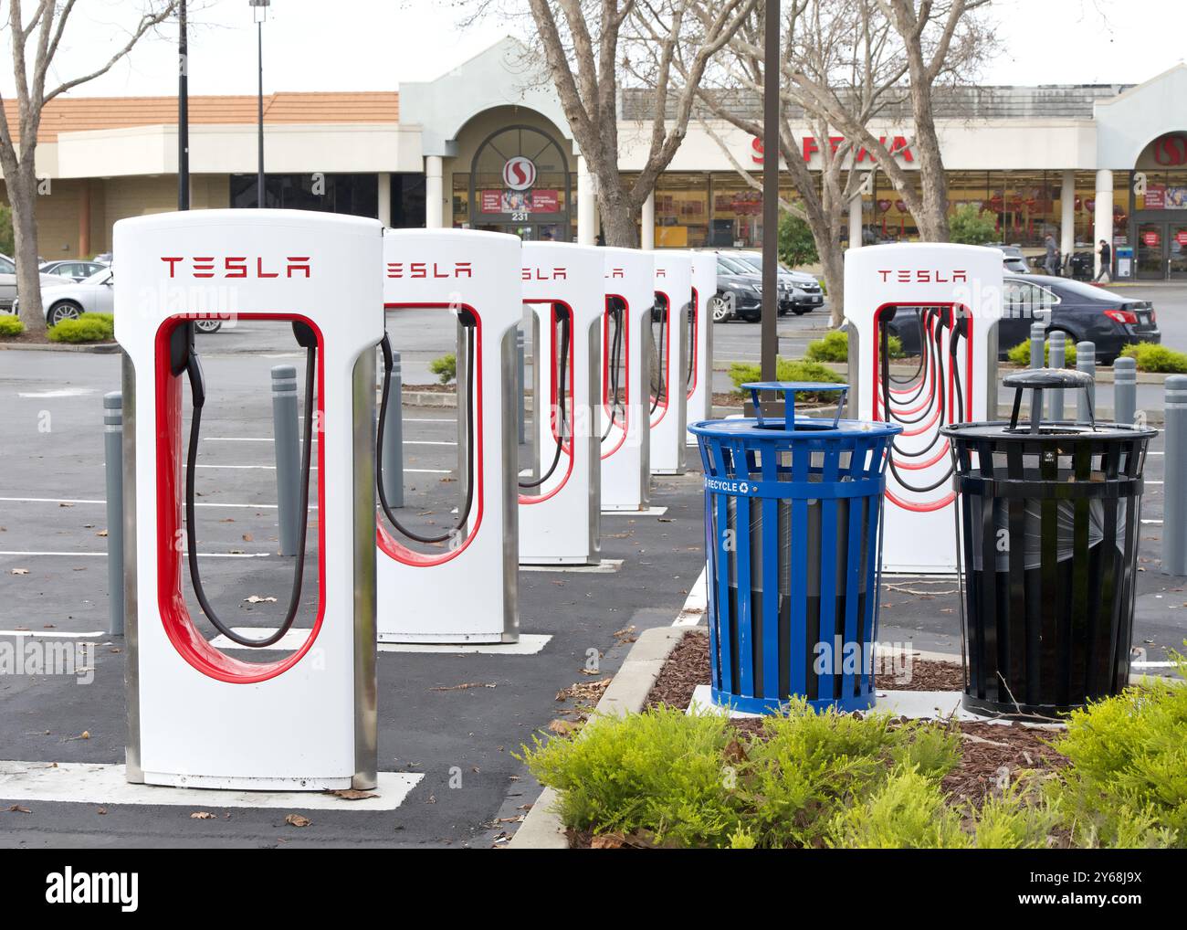 Hayward, CA - Jan 26, 2024: Rows of Tesla Supercharger stations ...