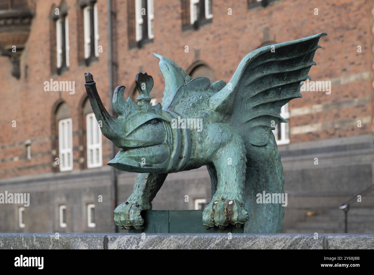 Dragon, bronze statue, Radhus, City Hall, Copenhagen, Denmark, Europe ...