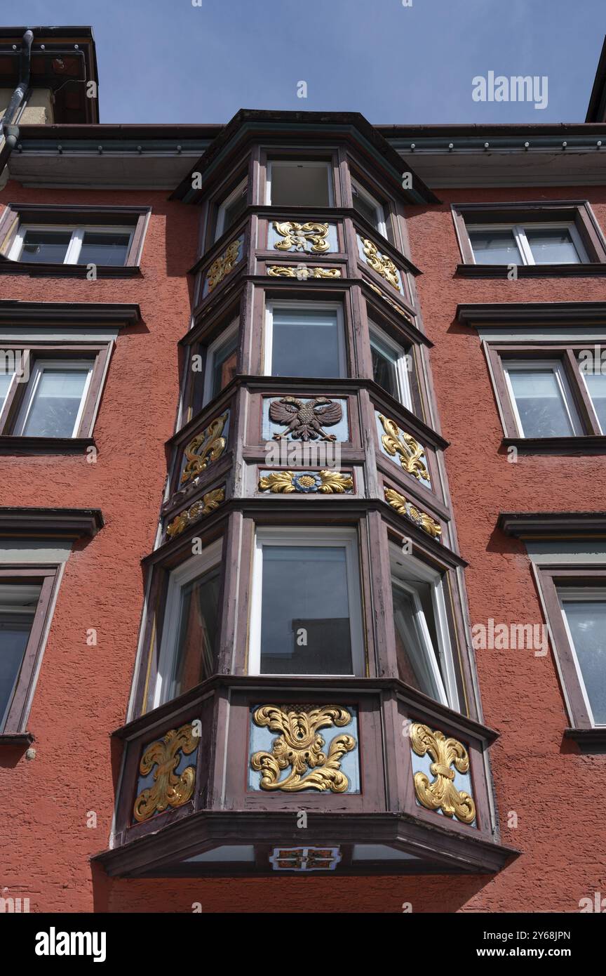 Three-storey bay window on a historic town house from the 18th century ...