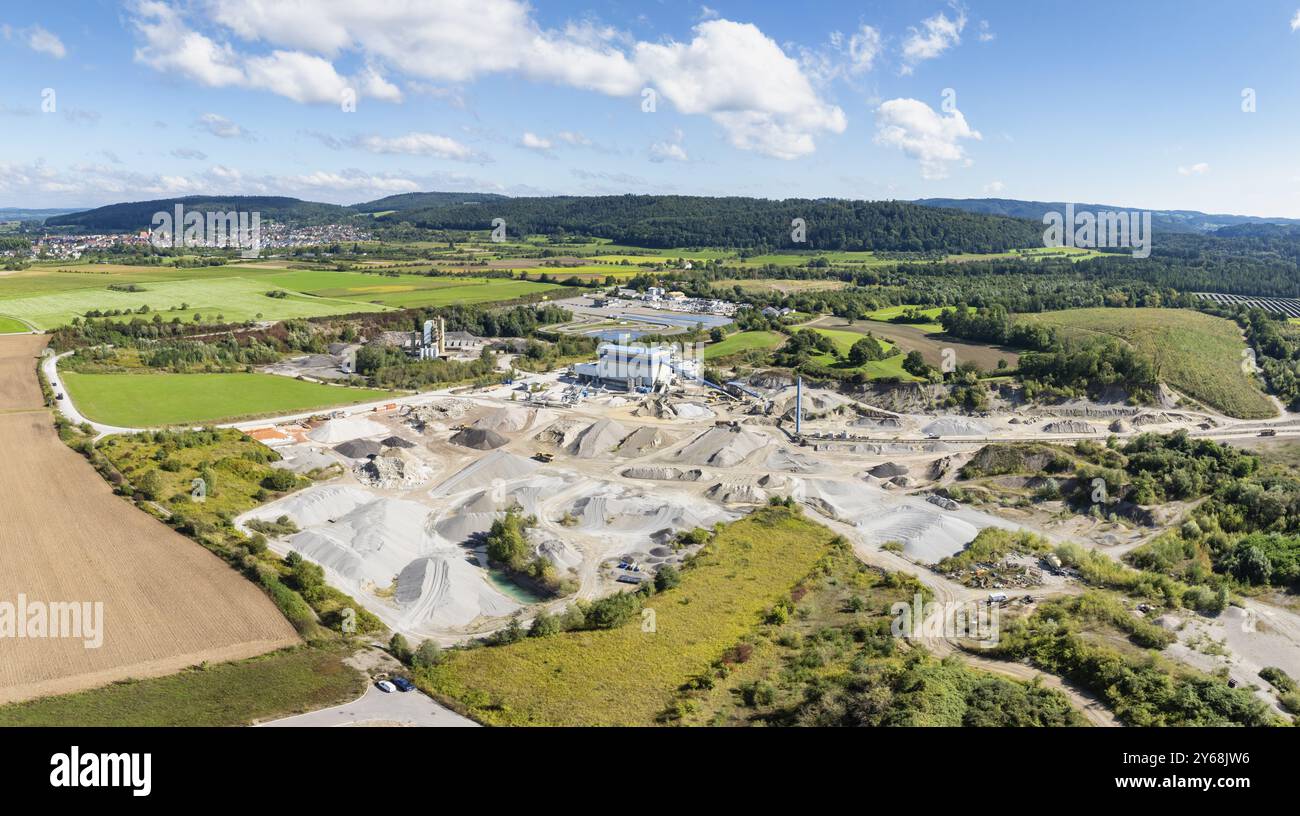 Aerial view of a gravel pit, gravel extraction area, gravel works, ADAC ...