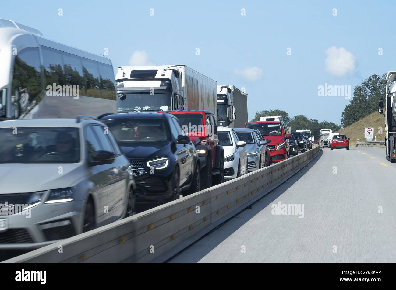 Traffic jam on the A6 Nuremberg-Heilbronn motorway, Bavaria, Germany ...