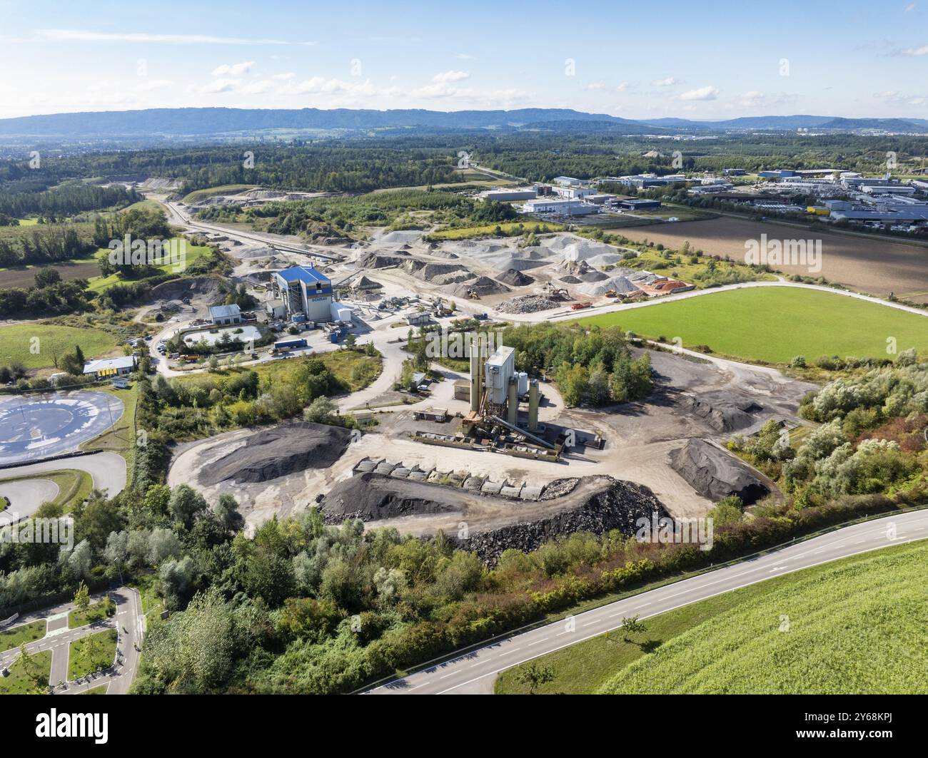 Aerial view of a gravel pit, gravel extraction area, gravel works ...