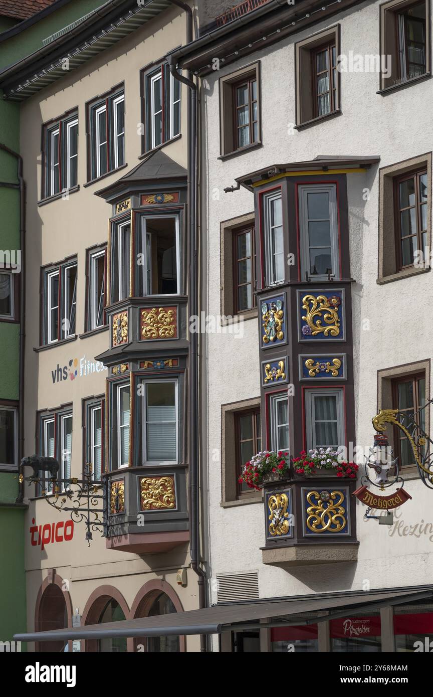 Historic bay windows on residential buildings, Rottweil, Baden ...