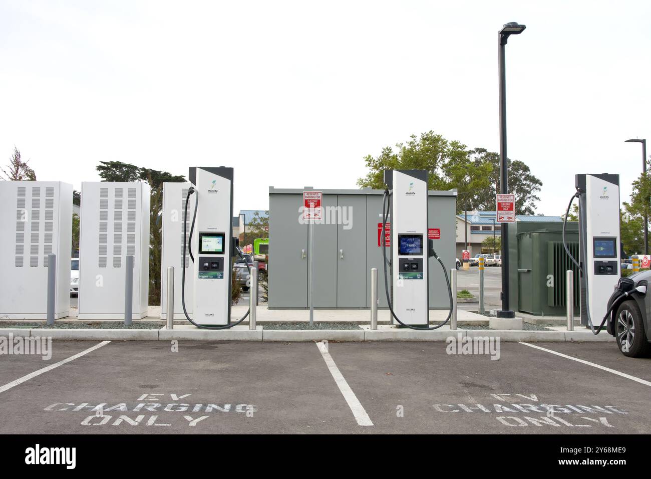 Morro Bay, CA - Feb 3, 2024: Electrify America EV charging stations. An ...