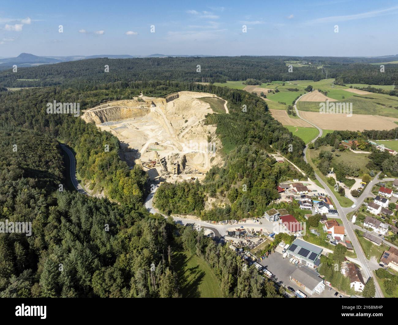 Aerial view of a limestone quarry and gravel works, extraction of ...