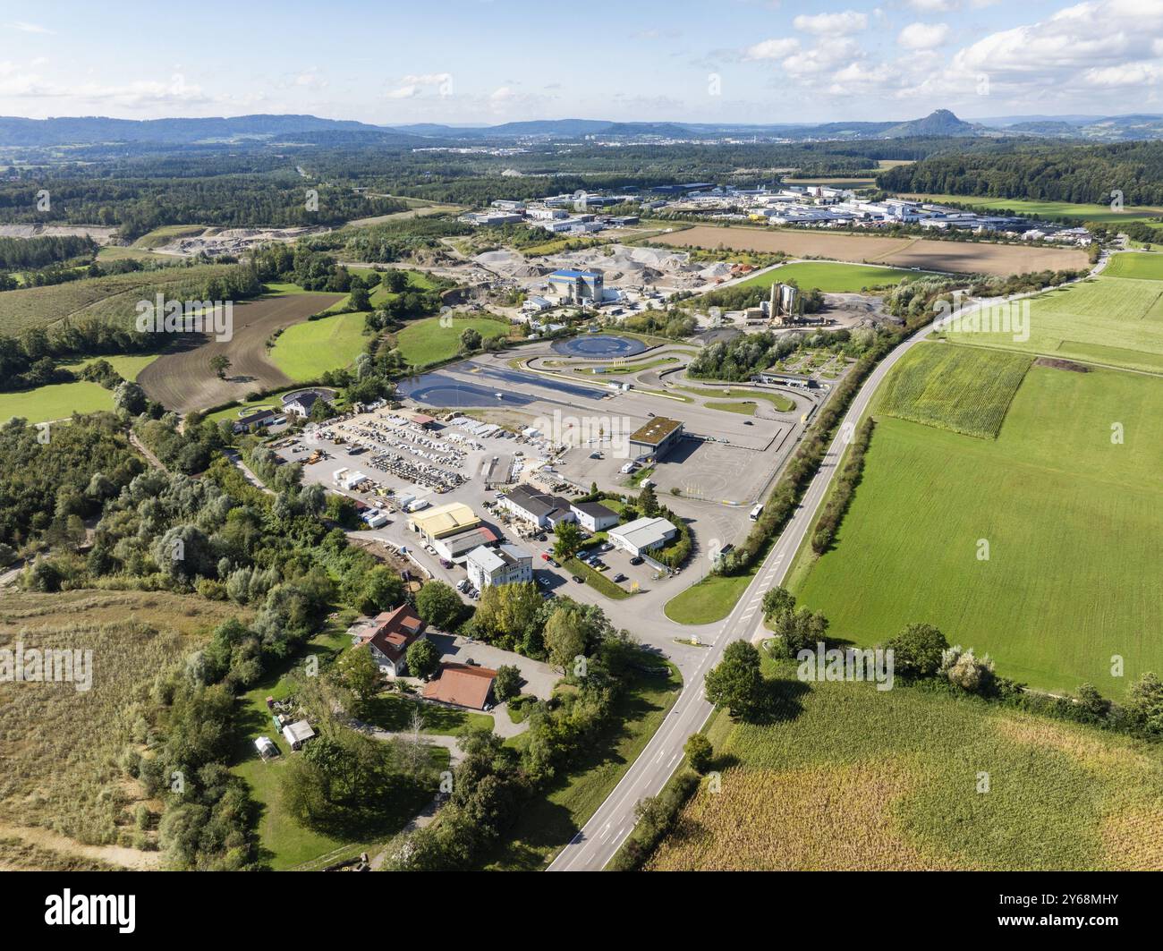 Aerial view of a gravel pit, gravel extraction area, gravel works, ADAC ...