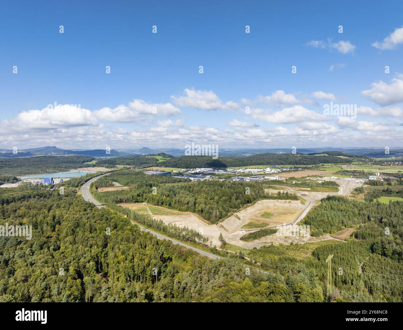 Aerial view of a gravel pit, gravel extraction area, raw material ...