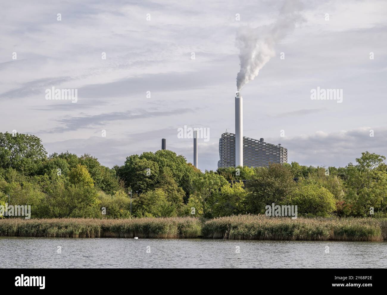 CopenHill or Amager Bakke waste incineration plant with ski slope and T ...