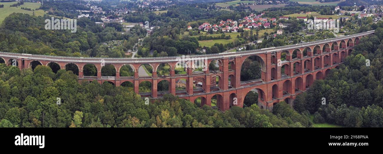 Aerial view of the Goeltzsch Valley Bridge, an impressive brick viaduct ...