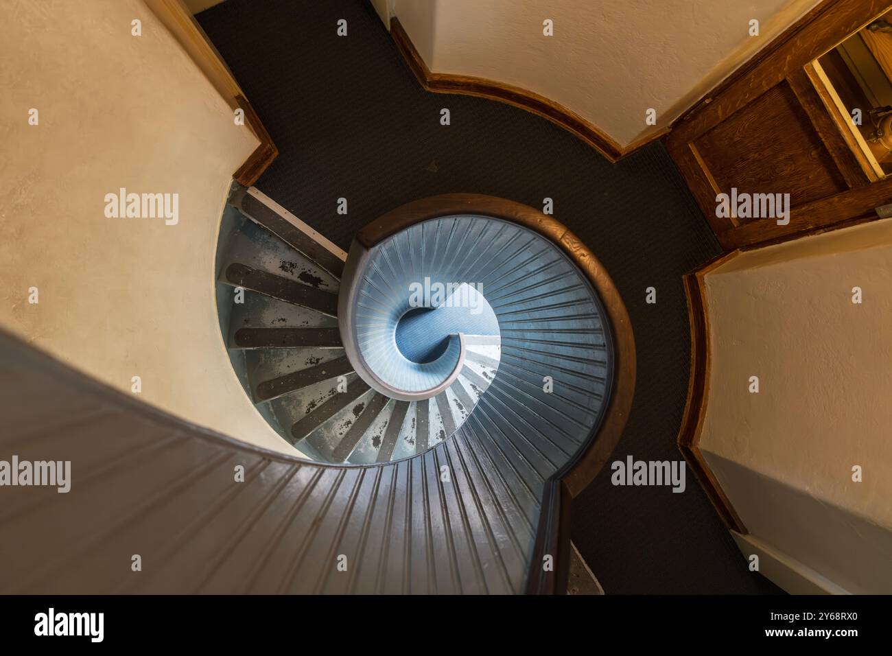 Publicly accessible stairs inside historic lighthouse building at ...