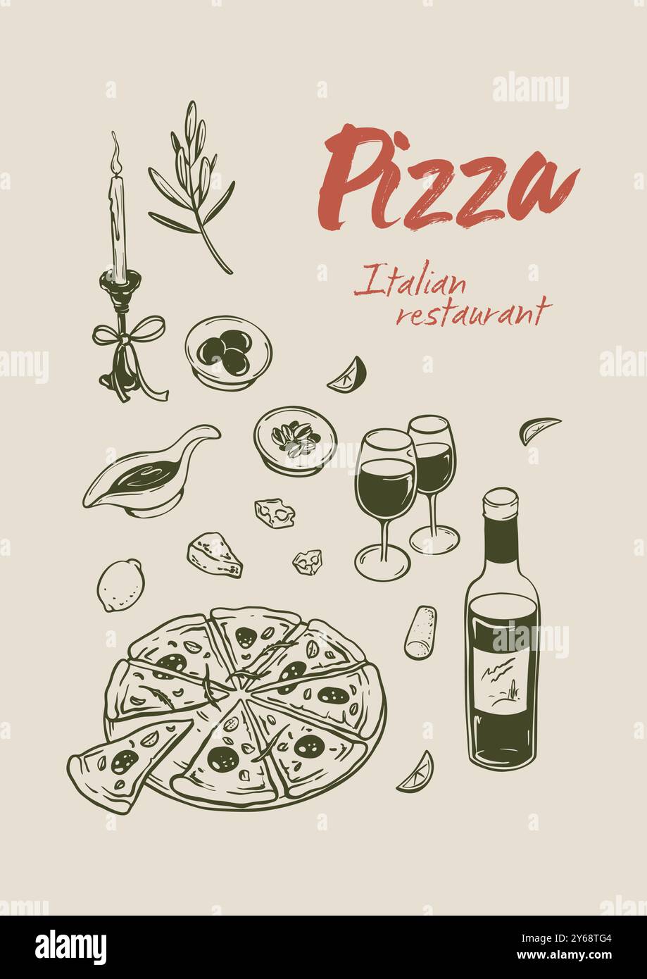 Food and vine vertical handwriting poster. Italian restaurant menu ...