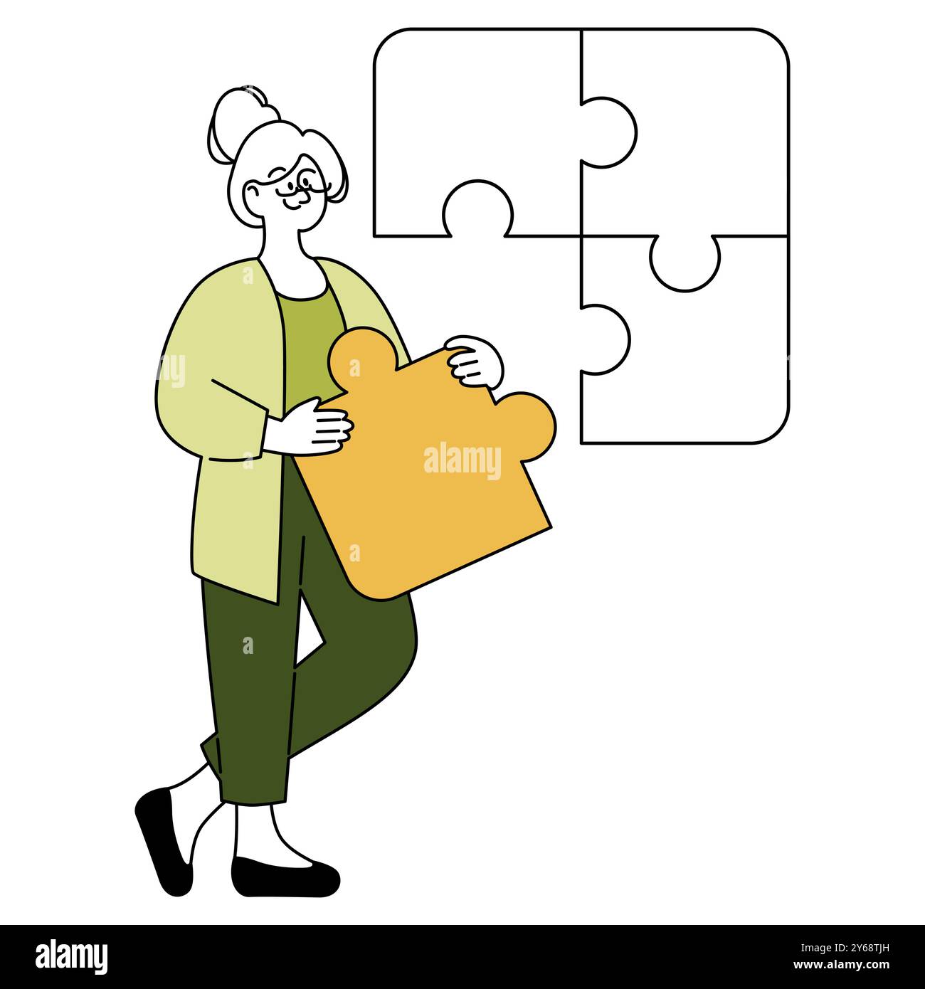 Experienced businesswoman solving puzzle challenge concept. An ...