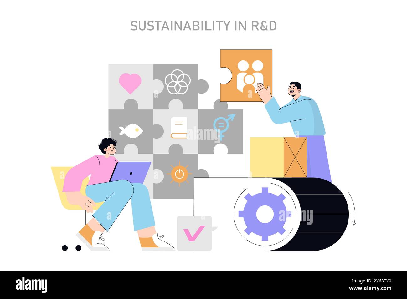 Innovation concept. Collaborative team integrating sustainability goals ...