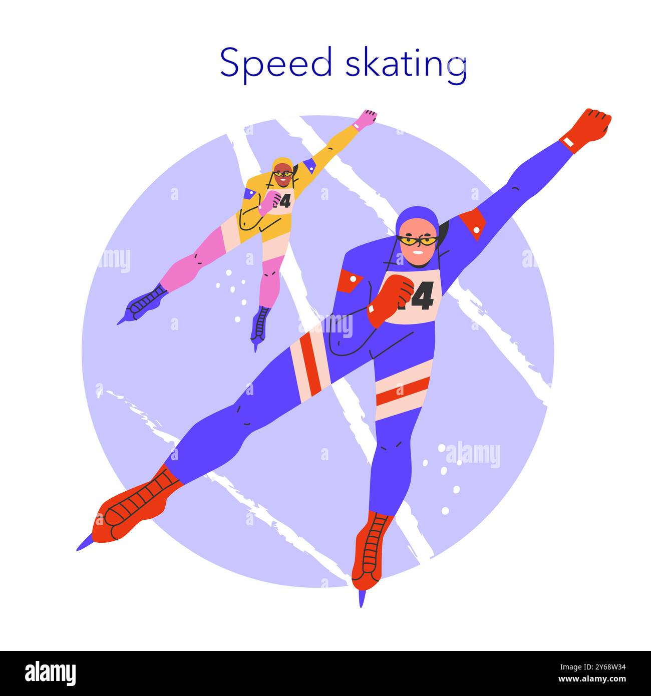 Winter sports concept. Two athletes in dynamic poses speed skating on ...