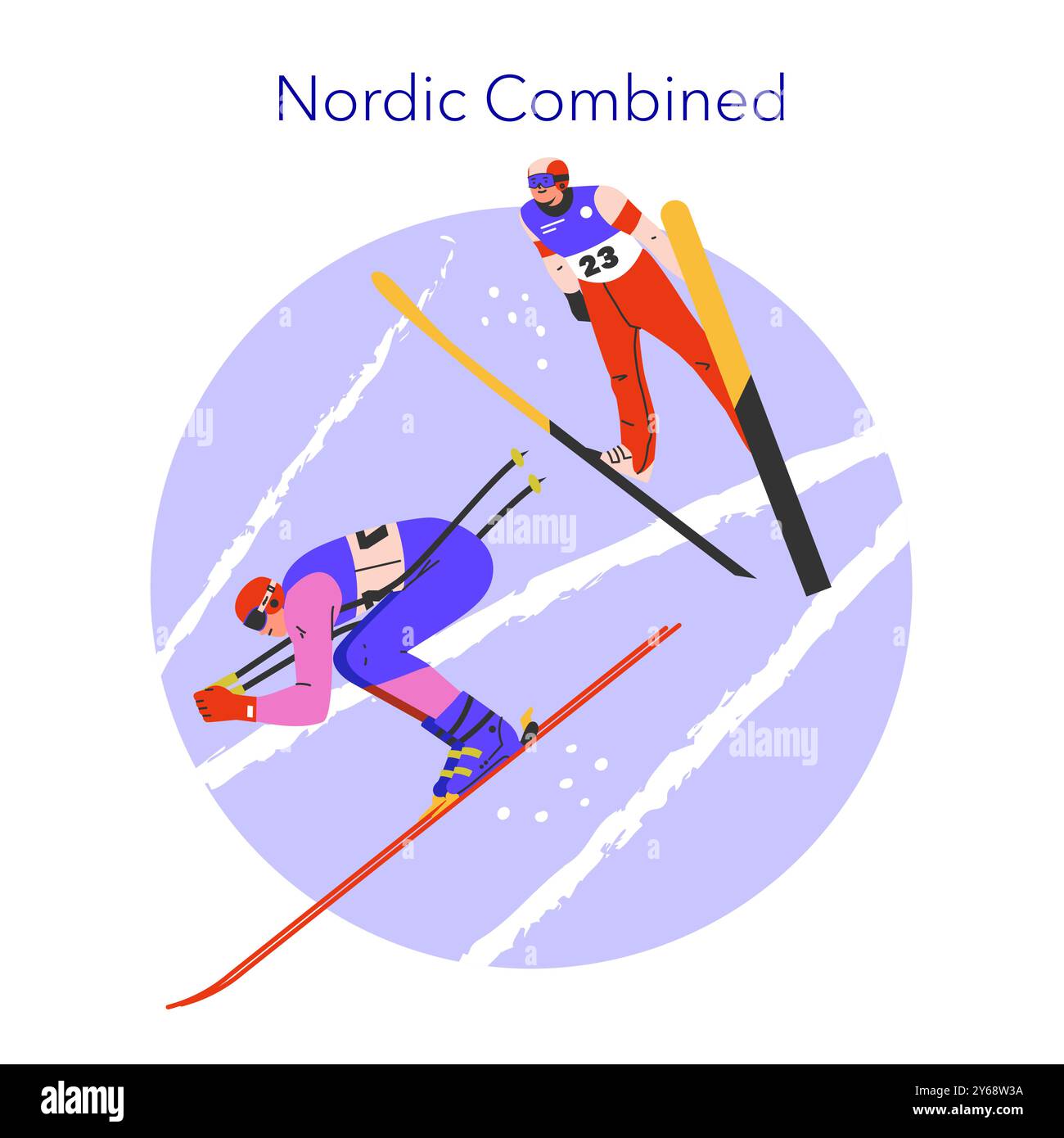 Winter Sports concept. Dynamic Nordic Combined athletes ski jumping in ...