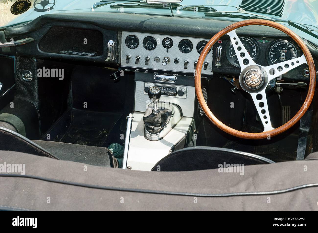 Dashboard of a Jaguar E type car on display at Ackworth Classic Vehicle ...
