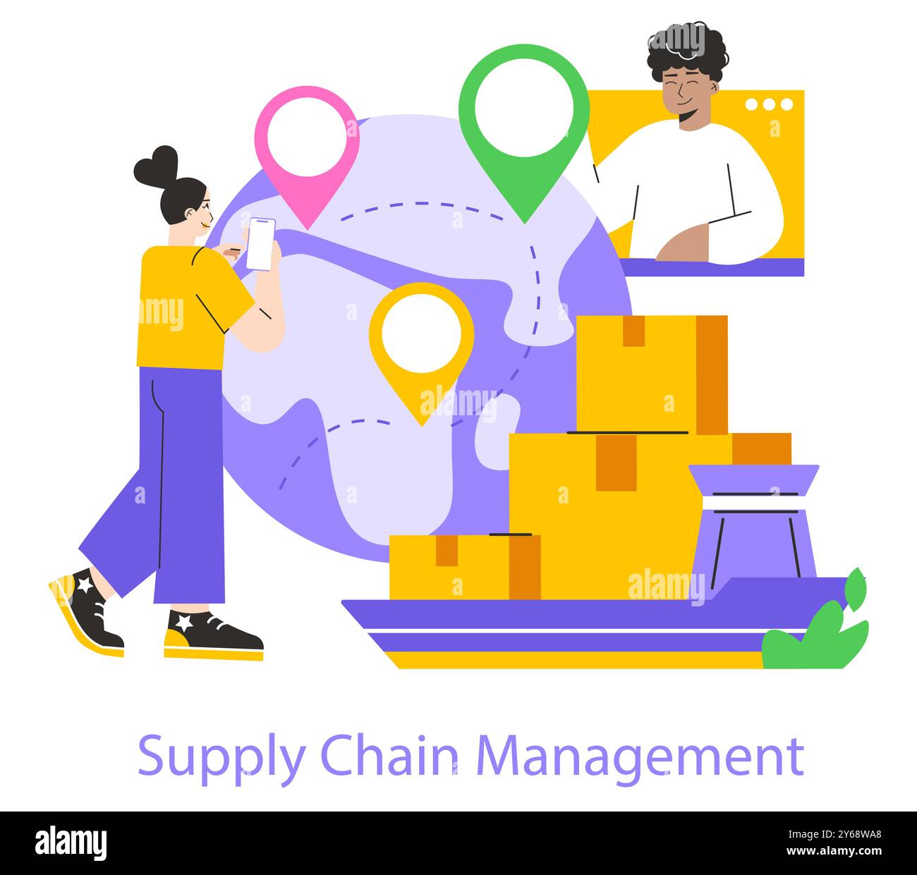 Supply Chain Management illustration. Efficient global logistics and ...