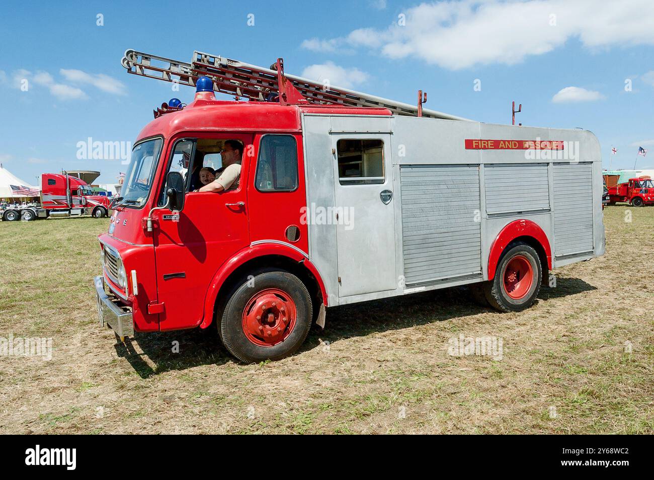 A Dodge fire and rescue truck drives around the display ring at ...