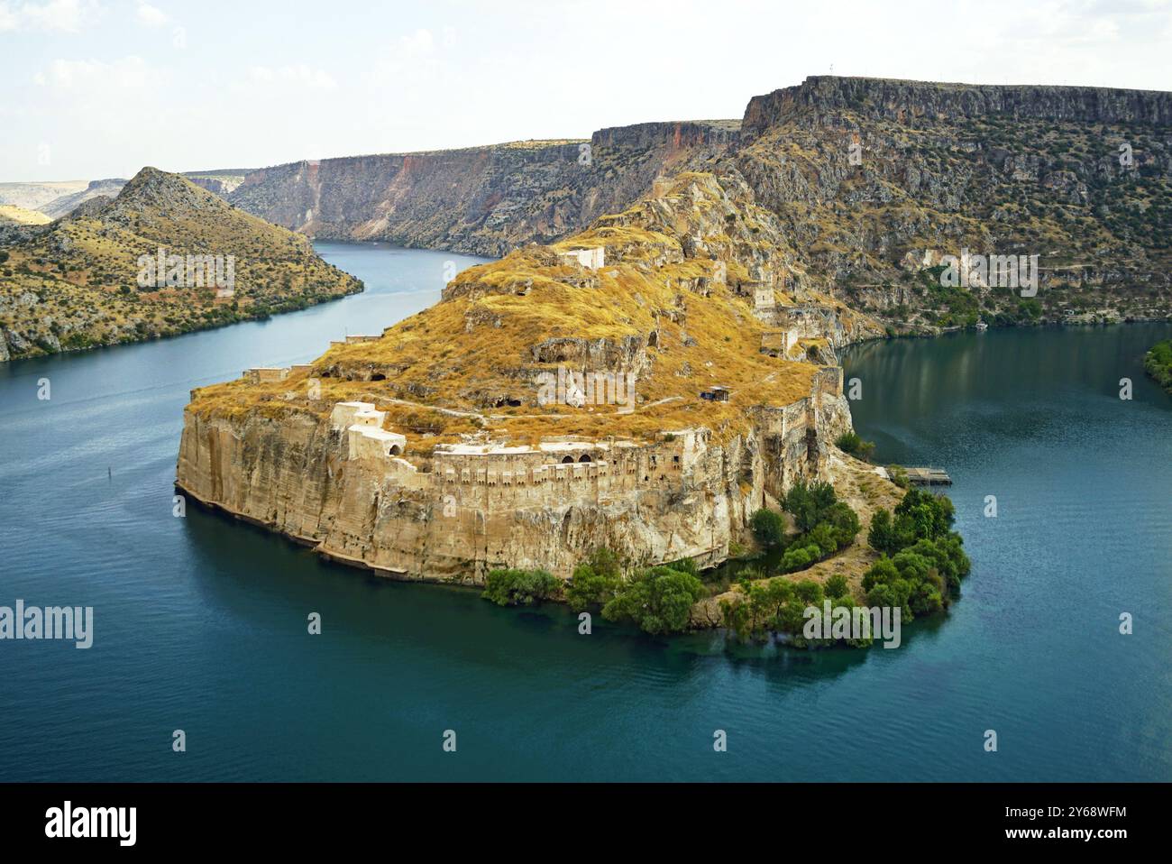Aerial view of the most famous place of the Euphrates River - Rumkale ...