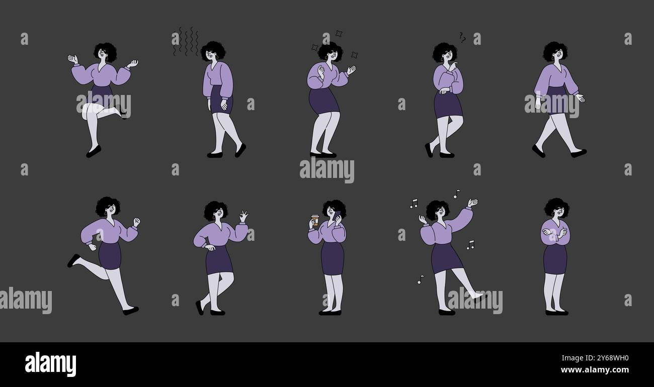 Businesswoman character set. Professional woman in various poses reflecting different moods and ...