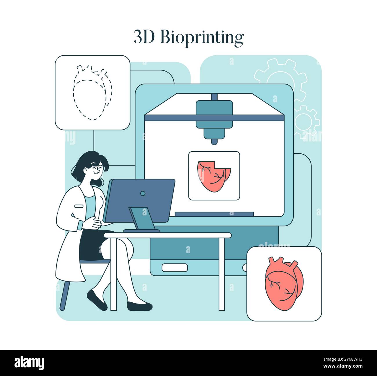3D Bioprinting concept. A scientist operates a bioprinter creating ...