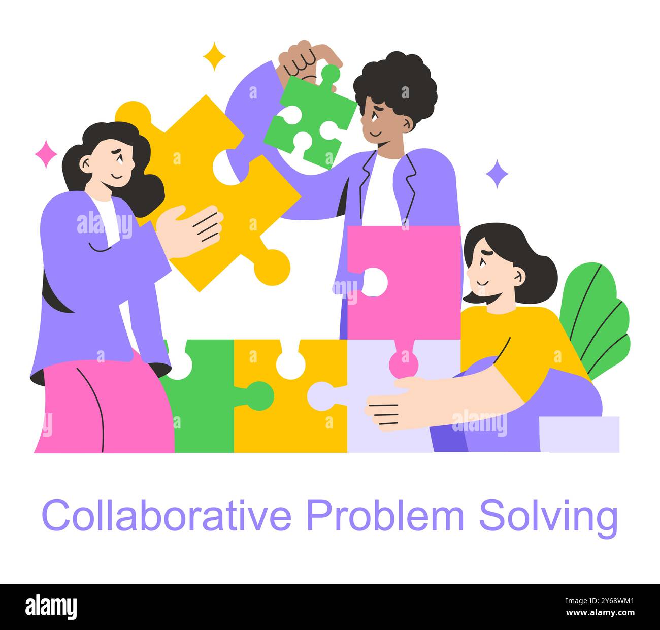 Collaborative Learning concept. Diverse group of individuals engaging in teamwork to solve a ...
