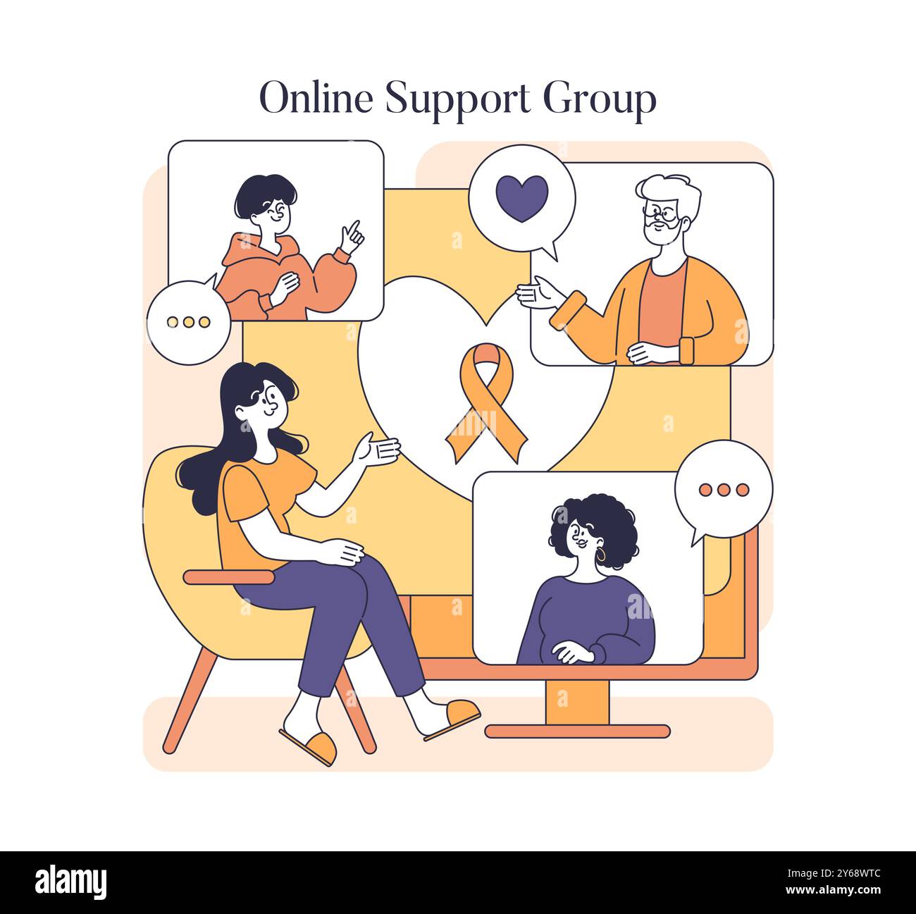 Suicide Prevention Day illustration. A virtual support group connects people seeking comfort ...