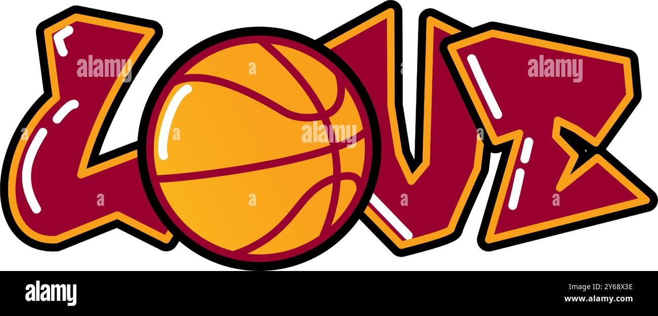 Love - yellow, red and black basketball, sport vector graphics for ...