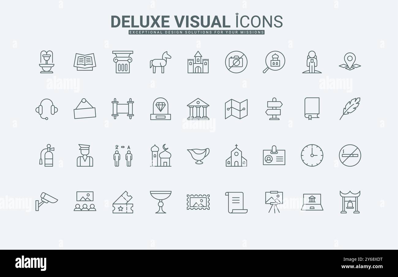 Sculpture Statue And Picture Collection Of Thin Black Outline Symbols Vector Illustration