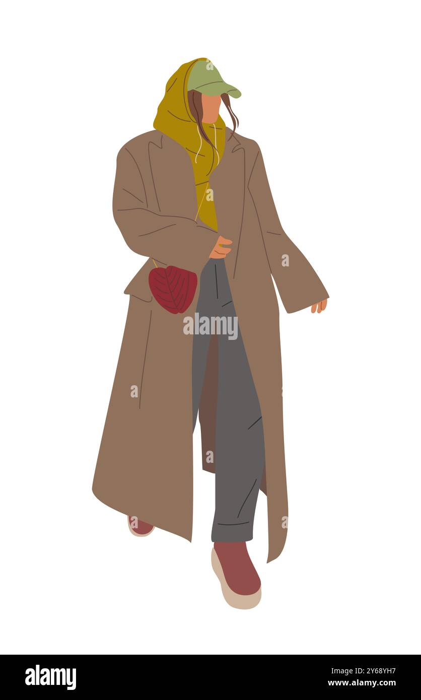 Young woman wearing coat and cap walking Stock Vector Image & Art - Alamy