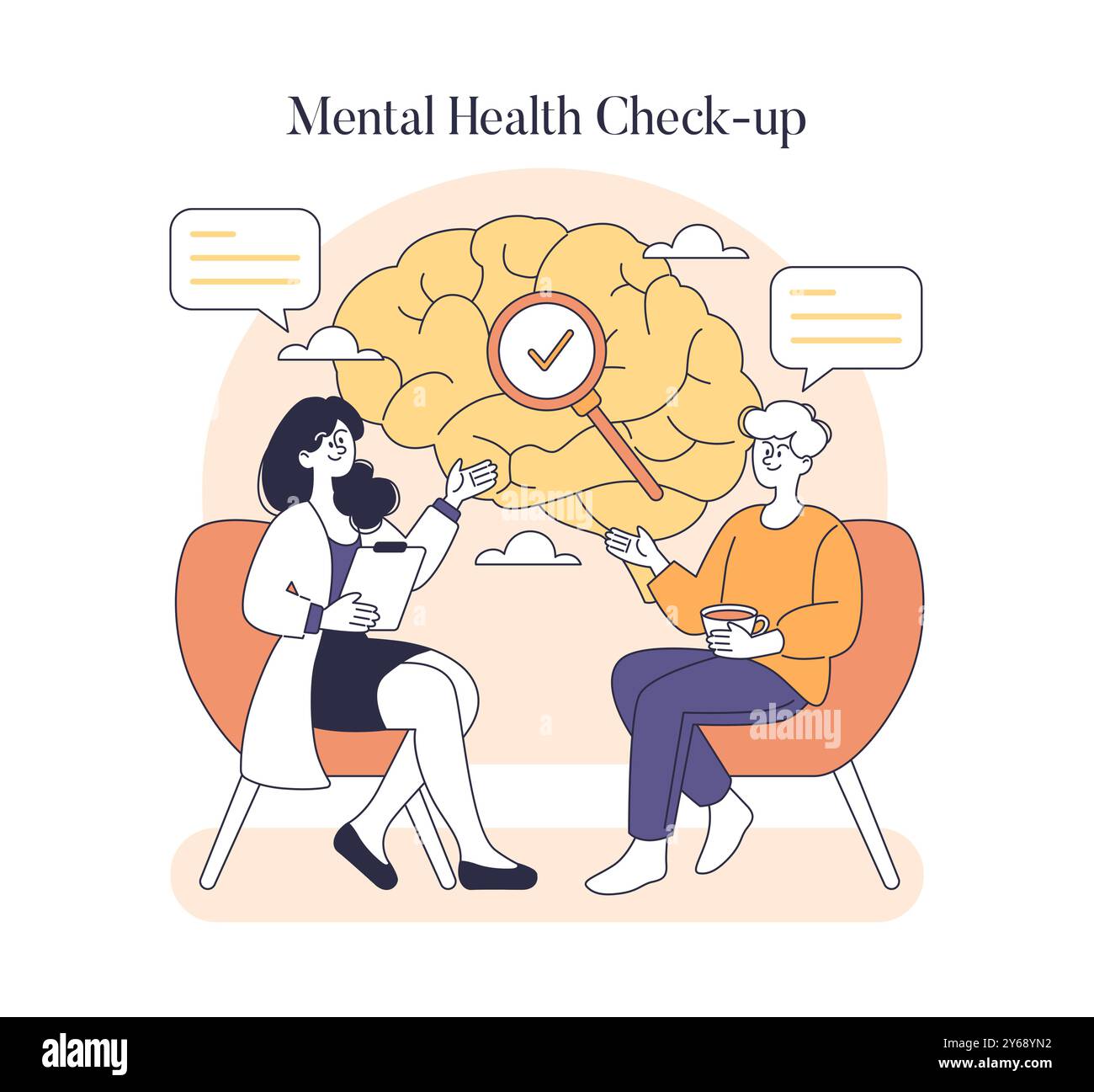 Mental health check-up concept. Illustration of a therapist discussing ...