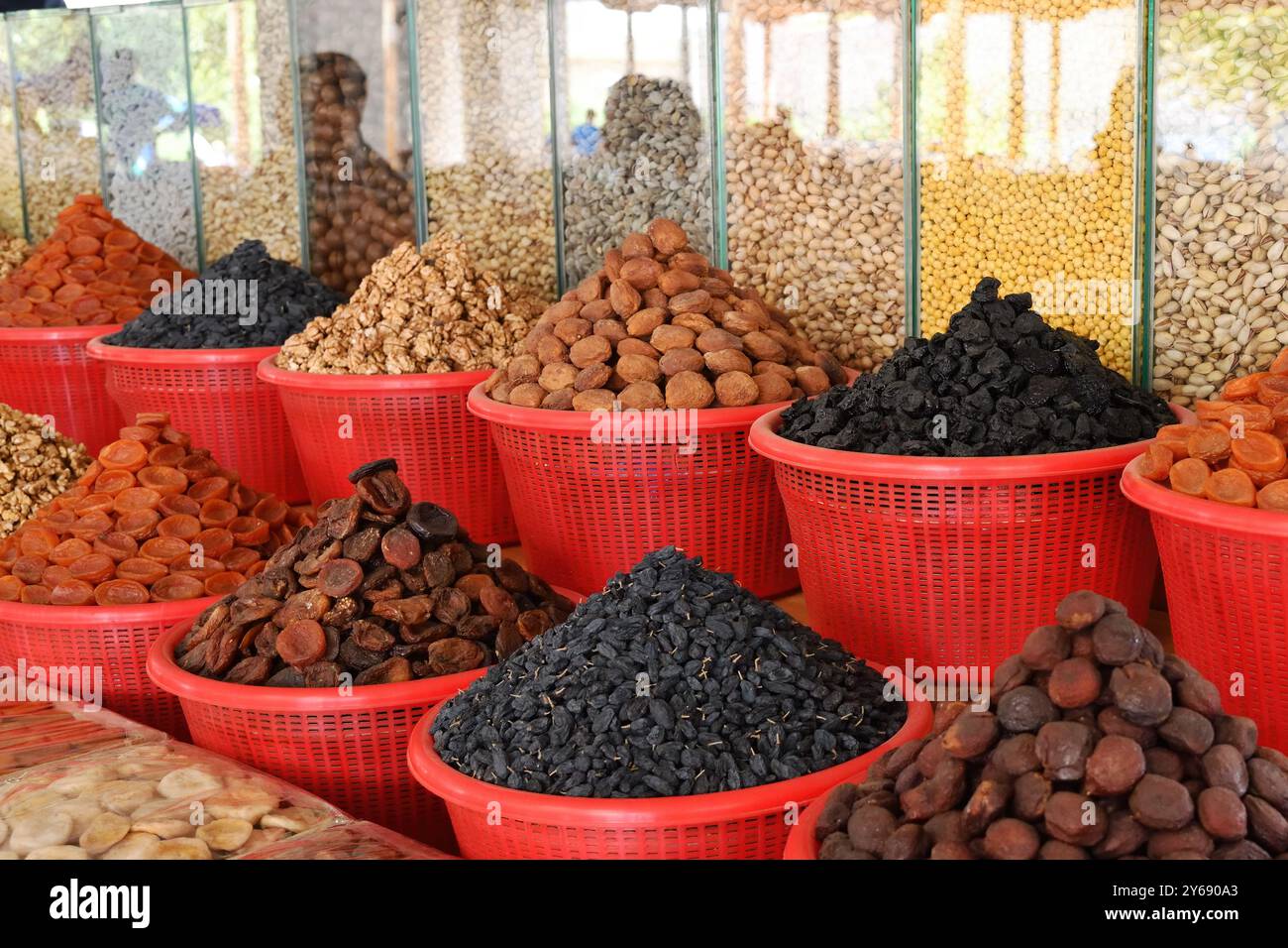 Dried fruits on food market also known as Siab bazaar. Samarkand ...