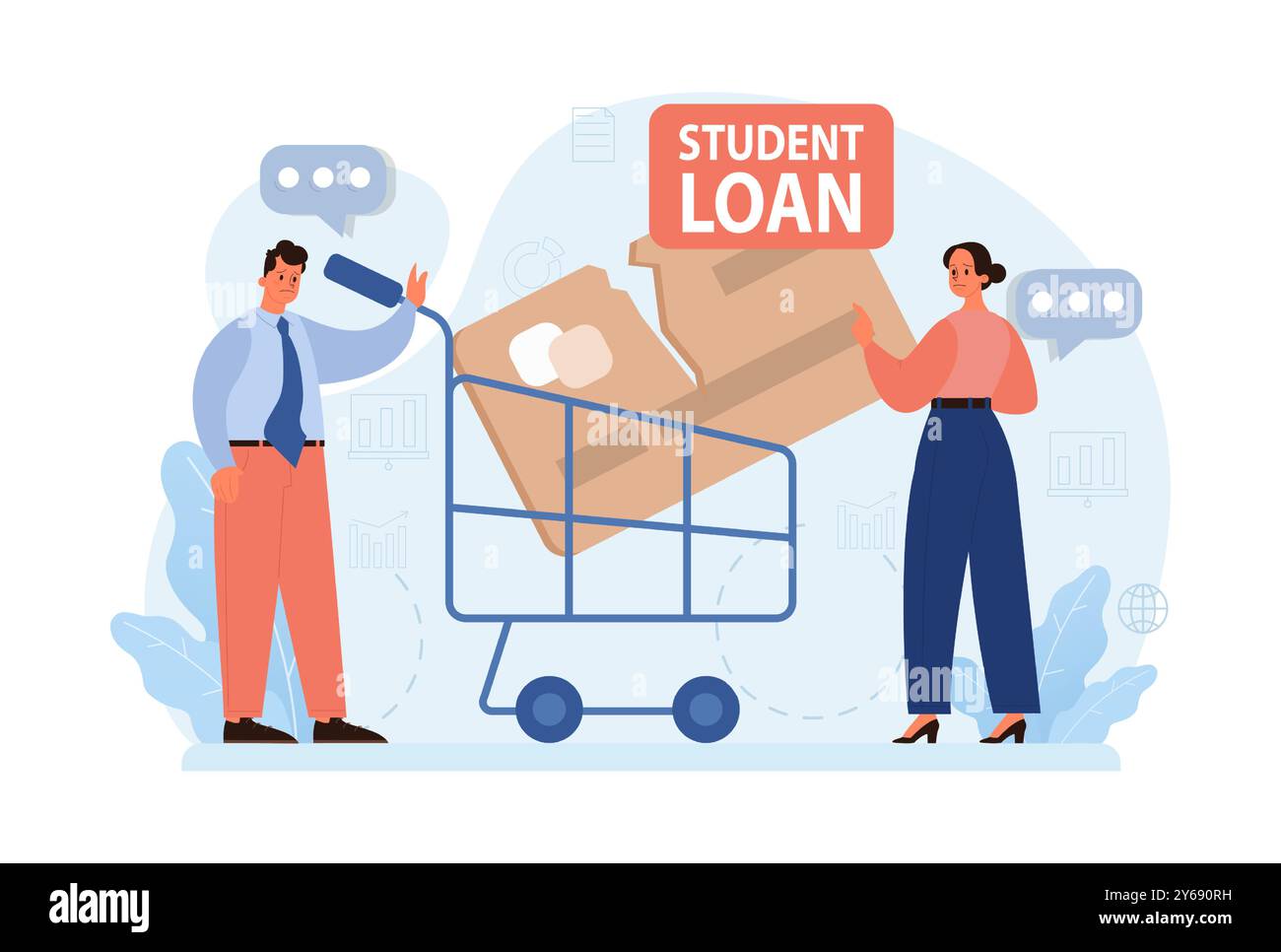 Student debt. Young graduated character with a financial crisis ...