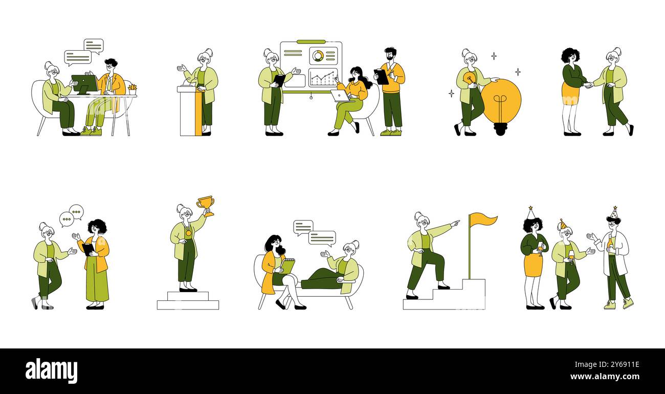 Business Woman set. Women in various professional scenarios, from ...