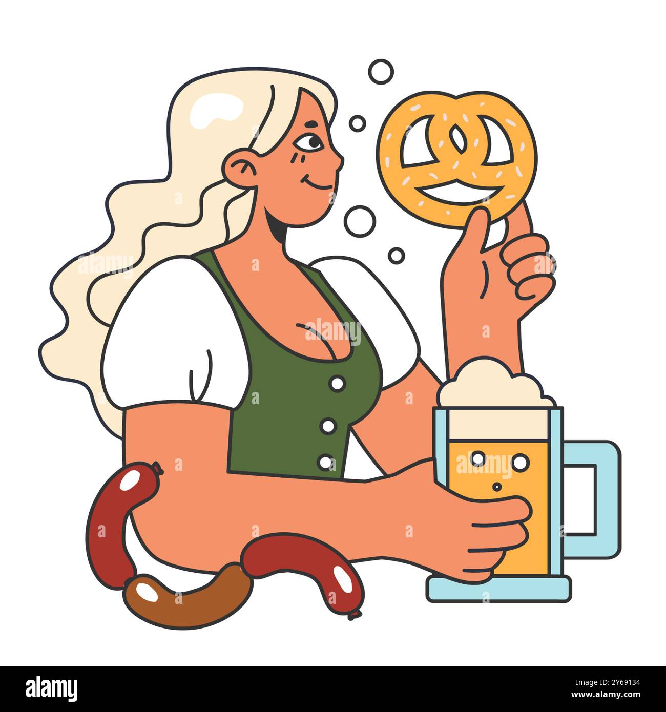 Oktoberfest festival. Cheerful Bavarian pub worker in a national ...