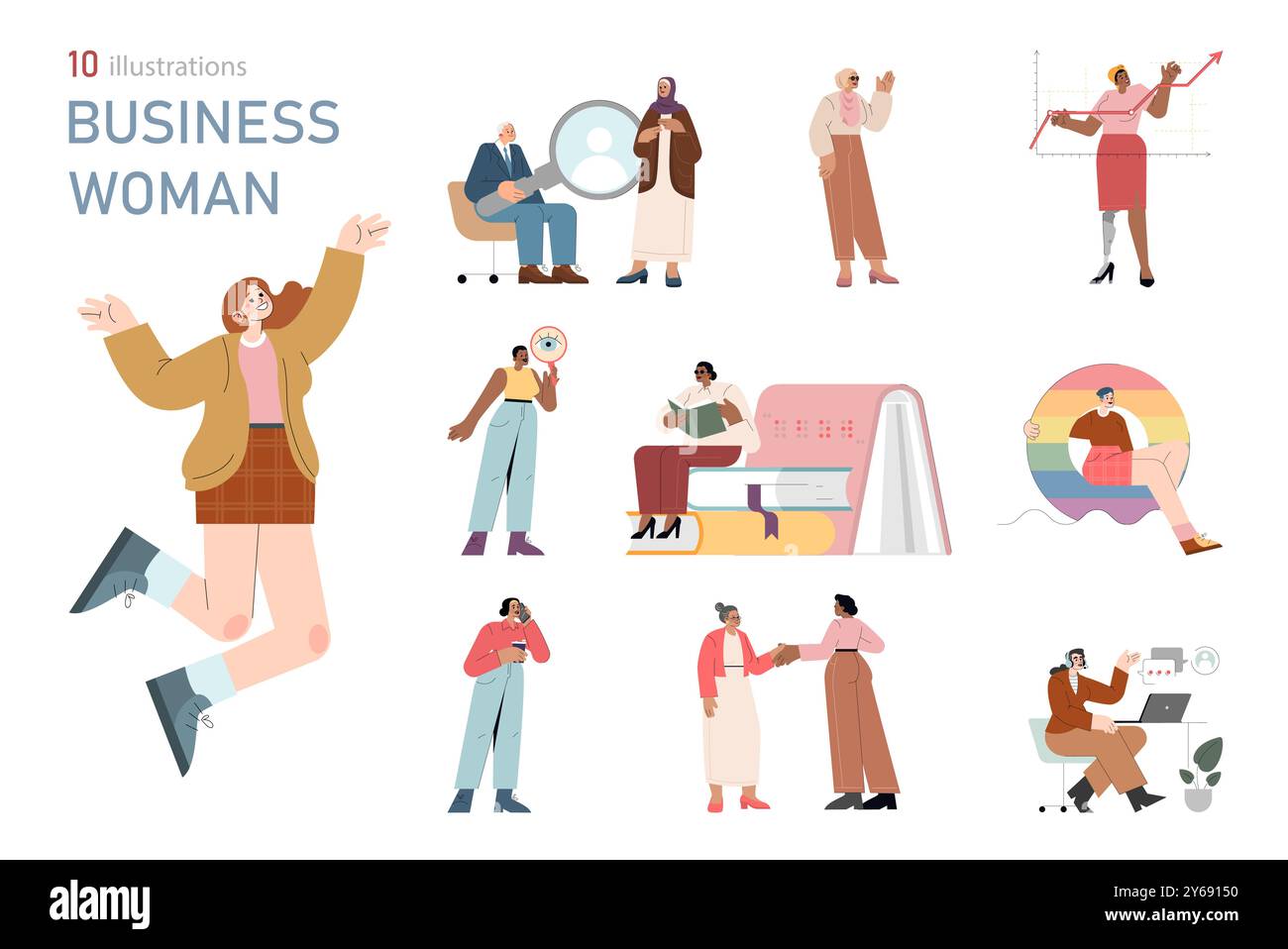 Business Woman set. Various professional scenarios featuring diverse ...