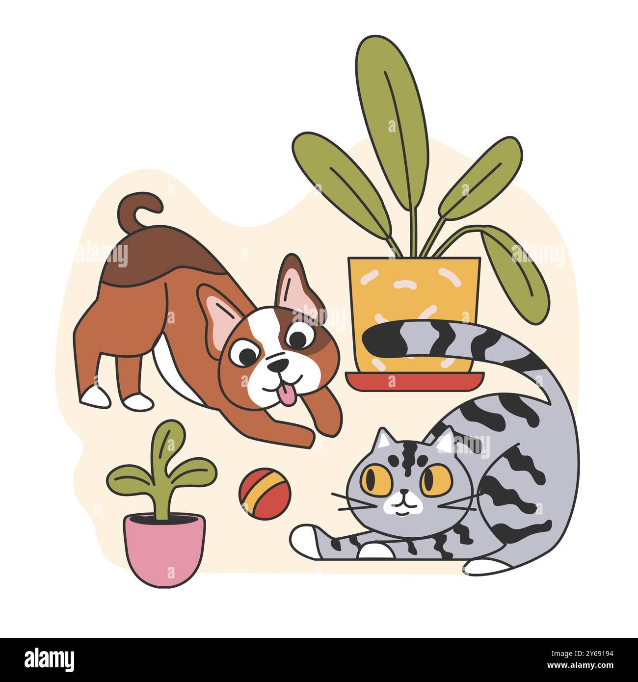 Cat and dog best friends. Cute puppy and kitten playing with each other ...